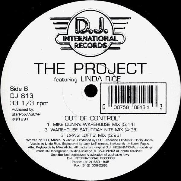 The Project Featuring Linda Rice - Out Of Control Vinyl