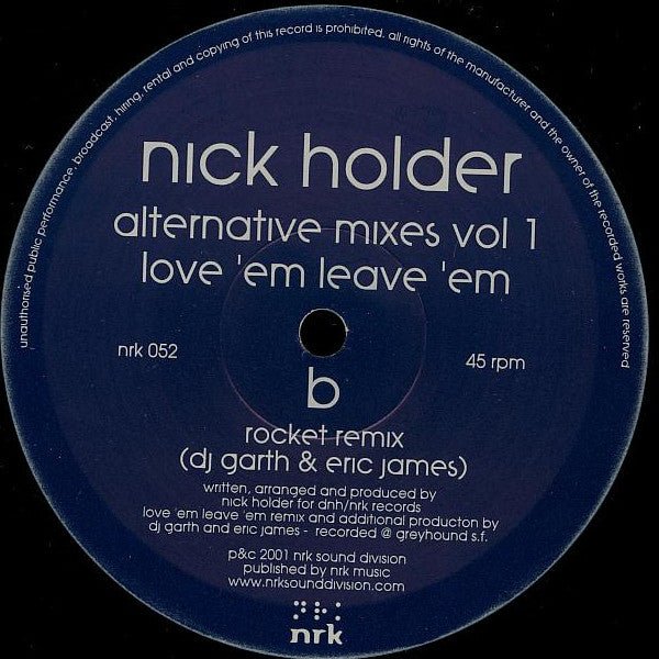 Nick Holder - Alternative Mixes Vol. 1 Vinyl