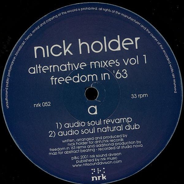Nick Holder - Alternative Mixes Vol. 1 Vinyl